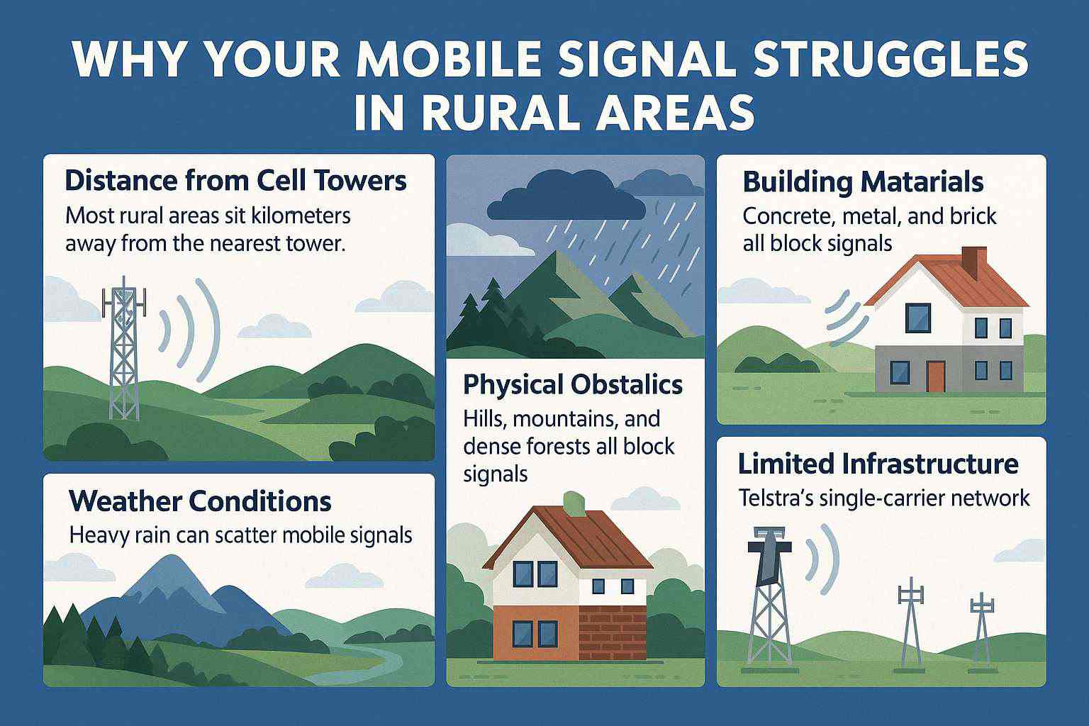 Reasons for weak mobile signal in rural Australia, including distance ...